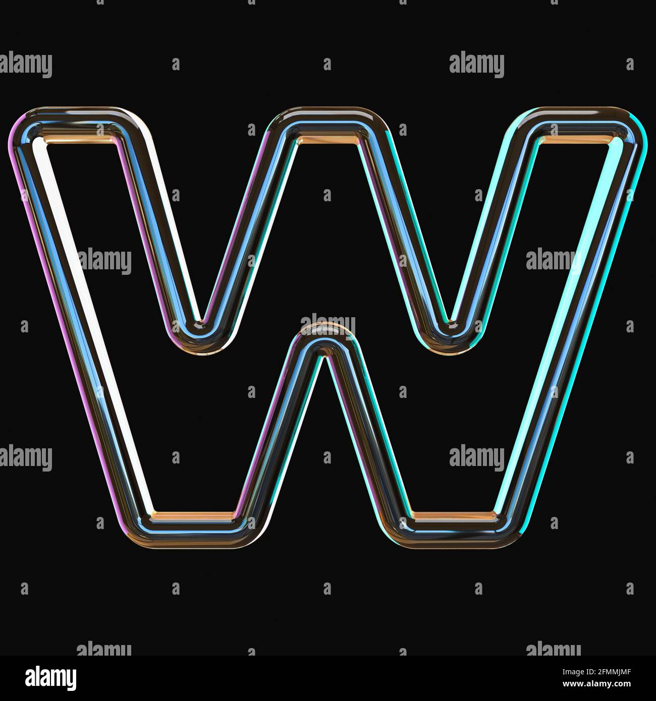 Vivid color glass font Letter W 3D render illustration isolated on ...