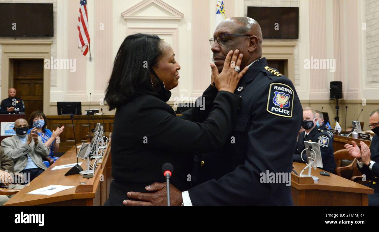 Racine, Wisconsin, USA. 10th May, 2021. DONNA ROBINSON and her husband ...