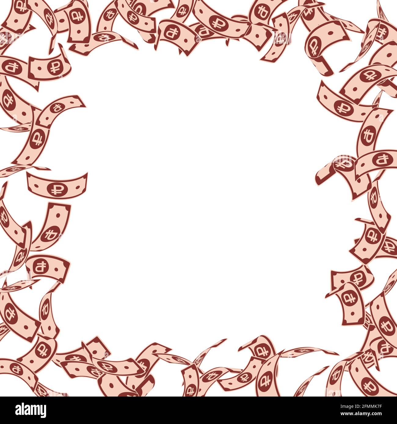 Russian ruble notes falling. Floating RUB bills on white background ...