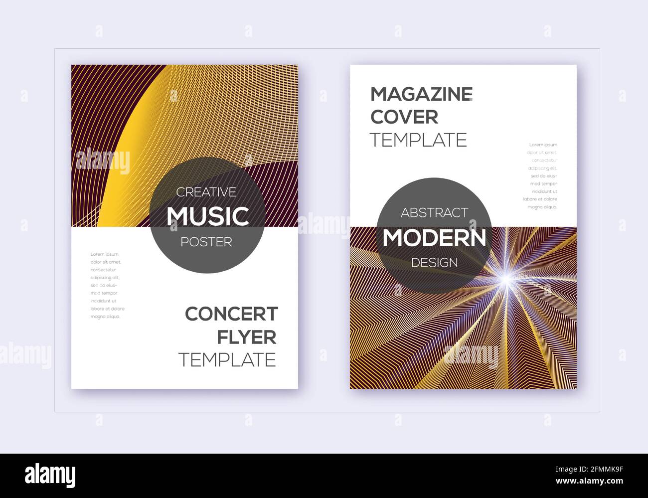 Modern cover design template set. Gold abstract lines on bordo ...