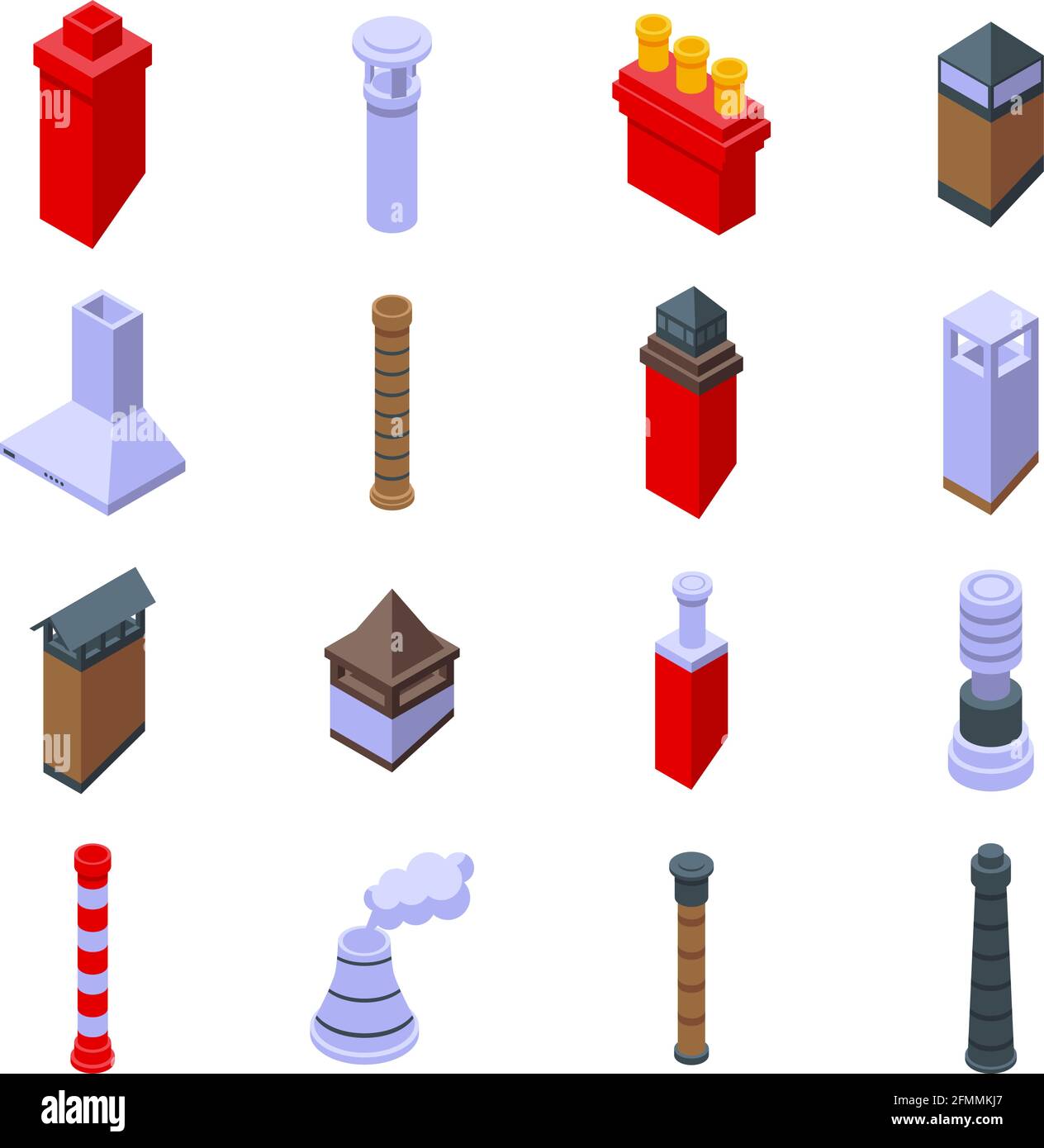 Chimney icons set. Isometric set of chimney vector icons for web design ...