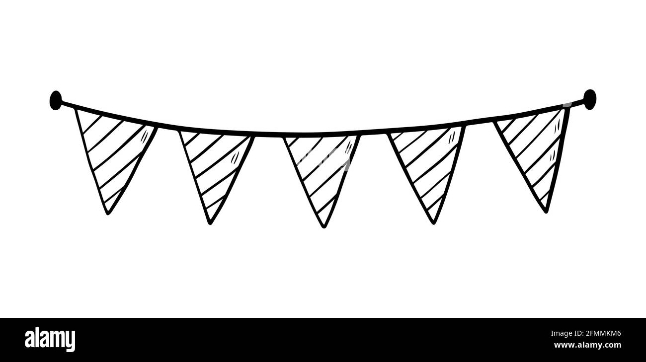 Festive garland with striped flags isolated on white background. Vector hand-drawn illustration ...