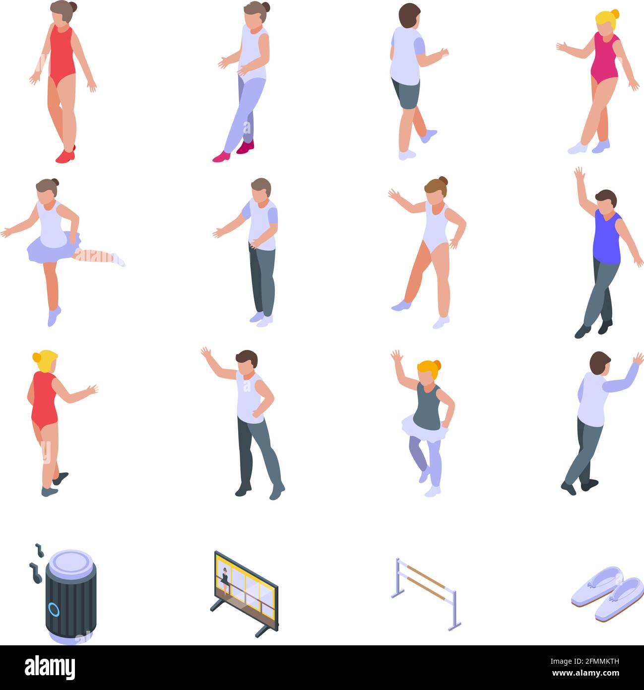 Ballet school icons set. Isometric set of ballet school vector icons ...