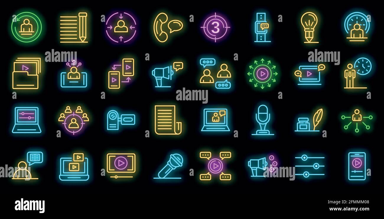 Storyteller icons set. Outline set of storyteller vector icons neon ...