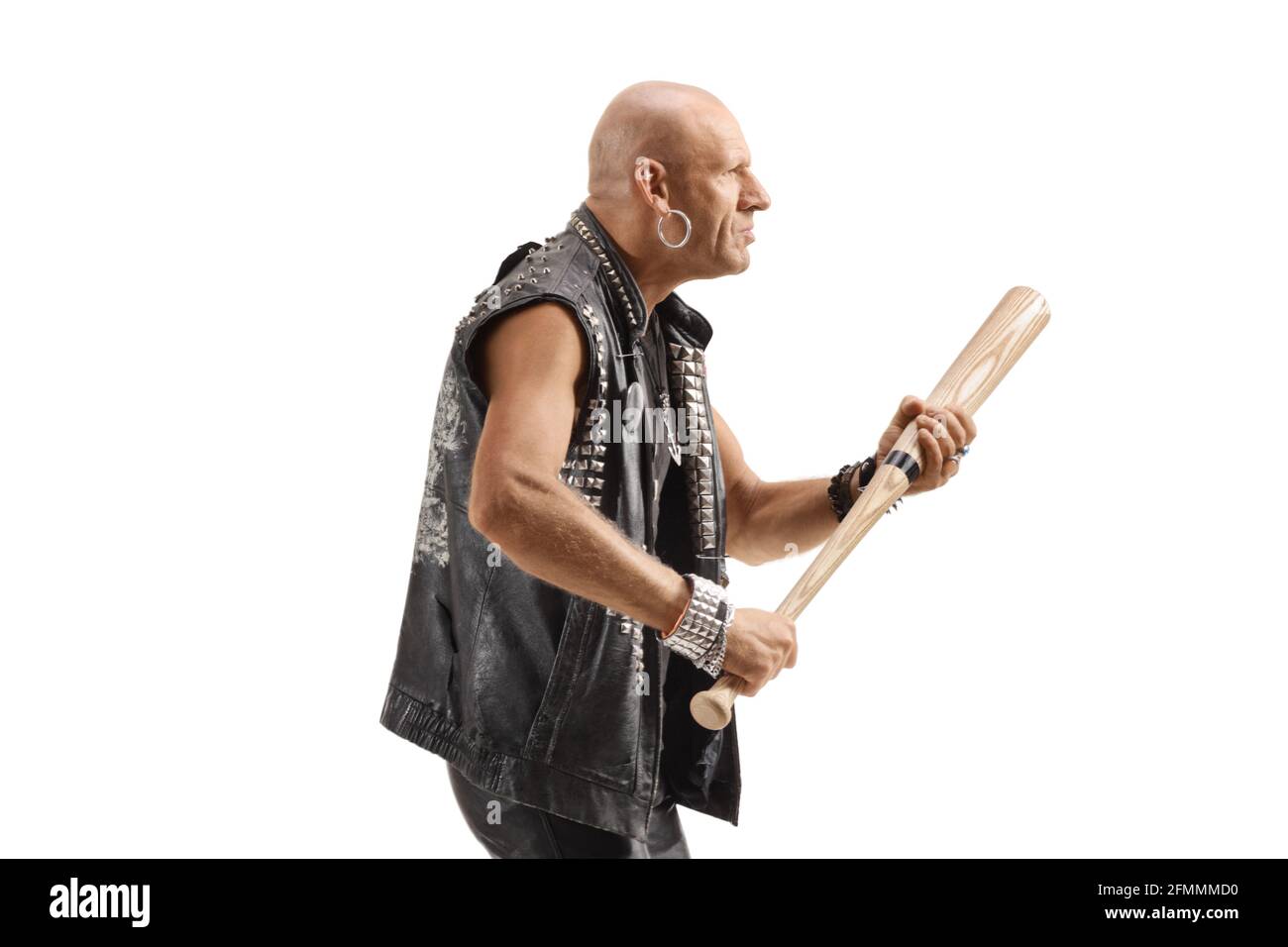 Bald punk with a bat isolated on white background Stock Photo - Alamy