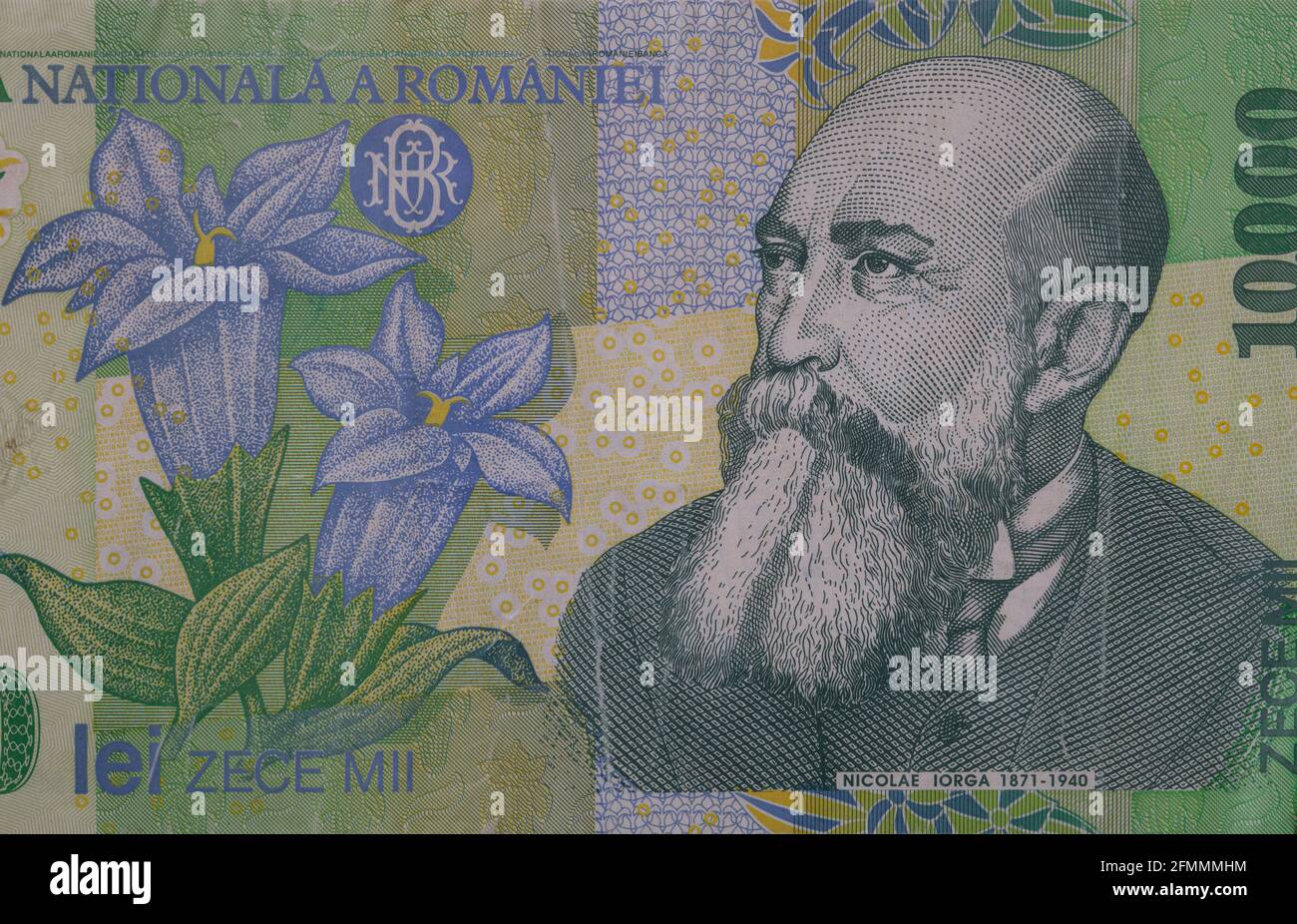 Fragment of 10000 Romanian lei banknote, 1999 Series - polymer, for ...
