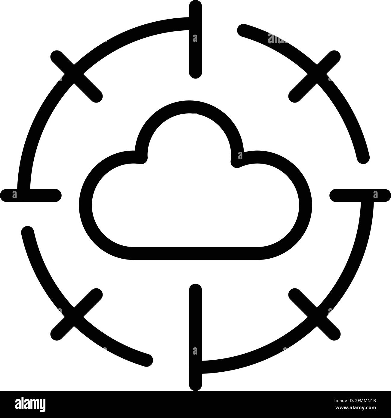 Target data cloud icon. Outline Target data cloud vector icon for web design isolated on white ...