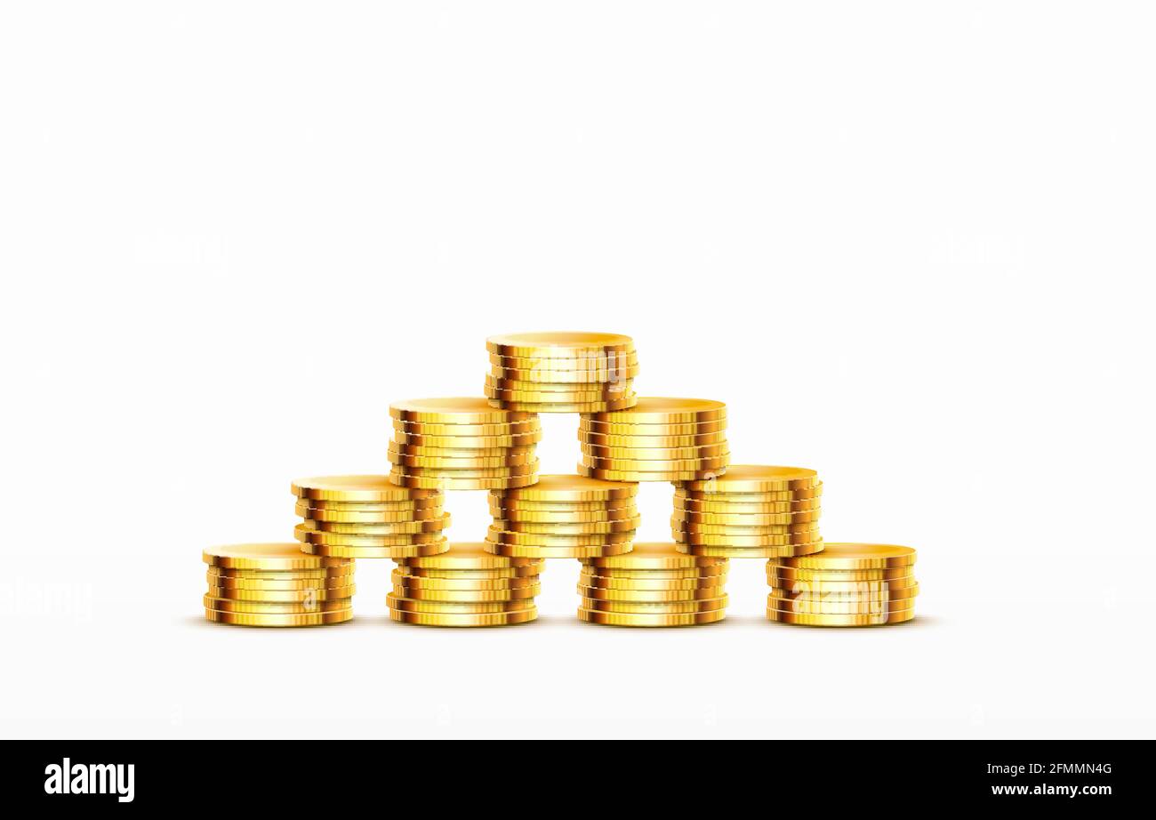Stacks of increasing coins gold coins on white background. Vector ...