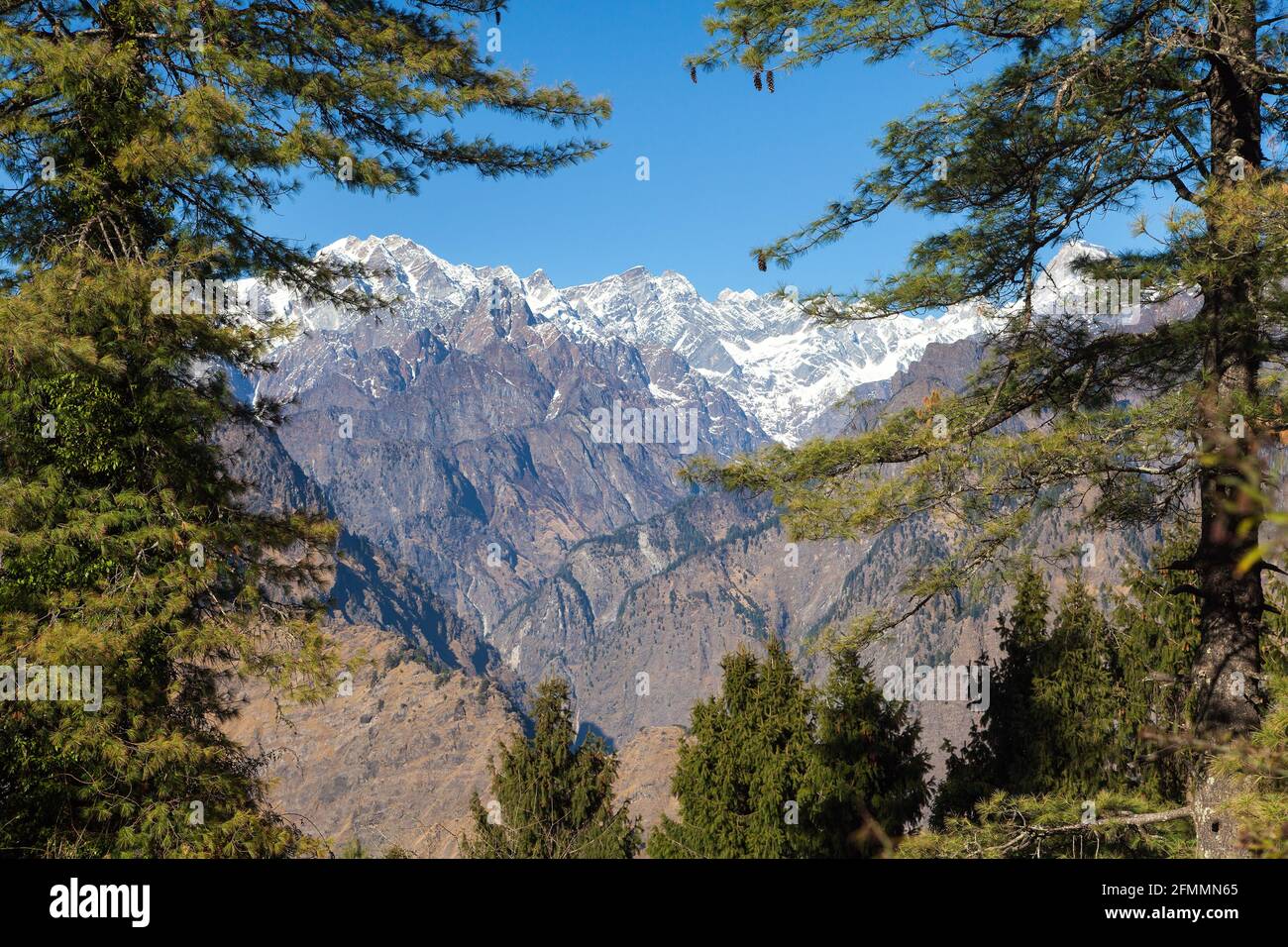 Himalaya, panoramic view of Indian Himalayas, great Himalayan range ...