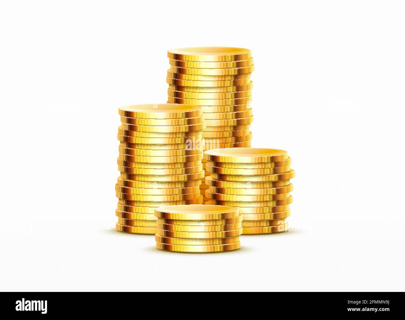 Stacks of increasing coins gold coins on white background. Vector ...