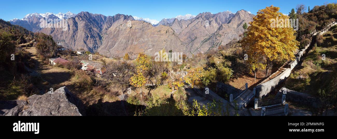 Himalaya, autumnal view from Joshimath town, panoramic view of Indian ...