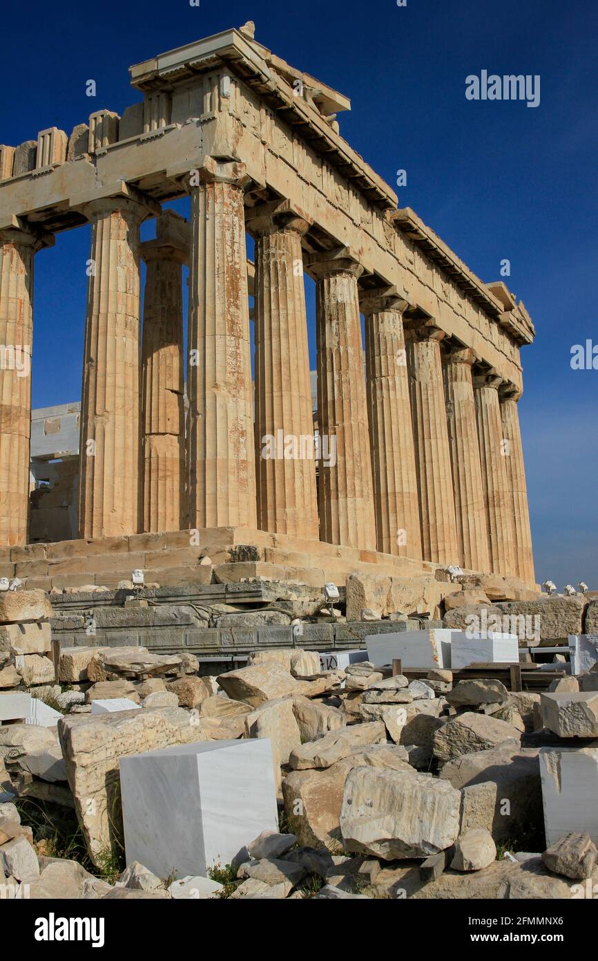 Columns of the Parthenon against blue sky, Athens, Greece Stock Photo - Alamy
