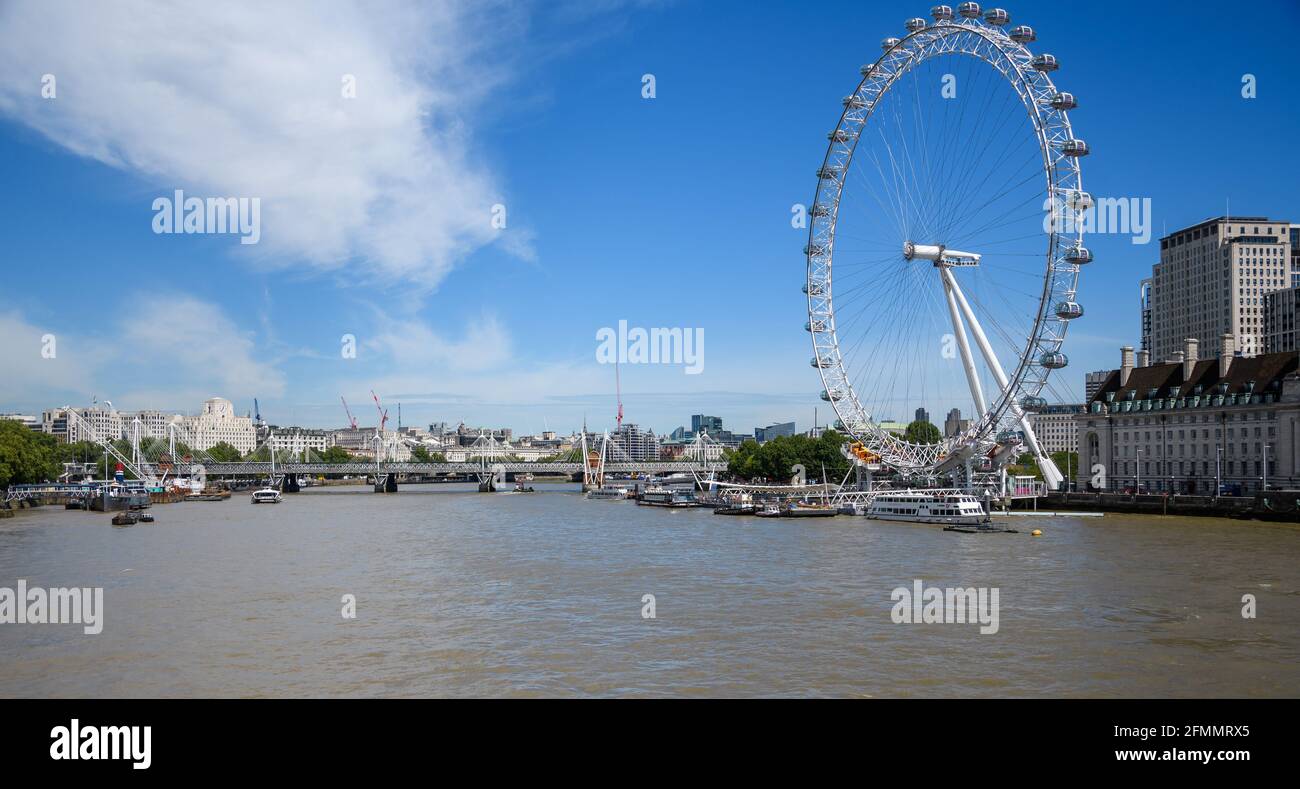 London, United Kingdom - July 30 2020: The London Eye overlooking the ...