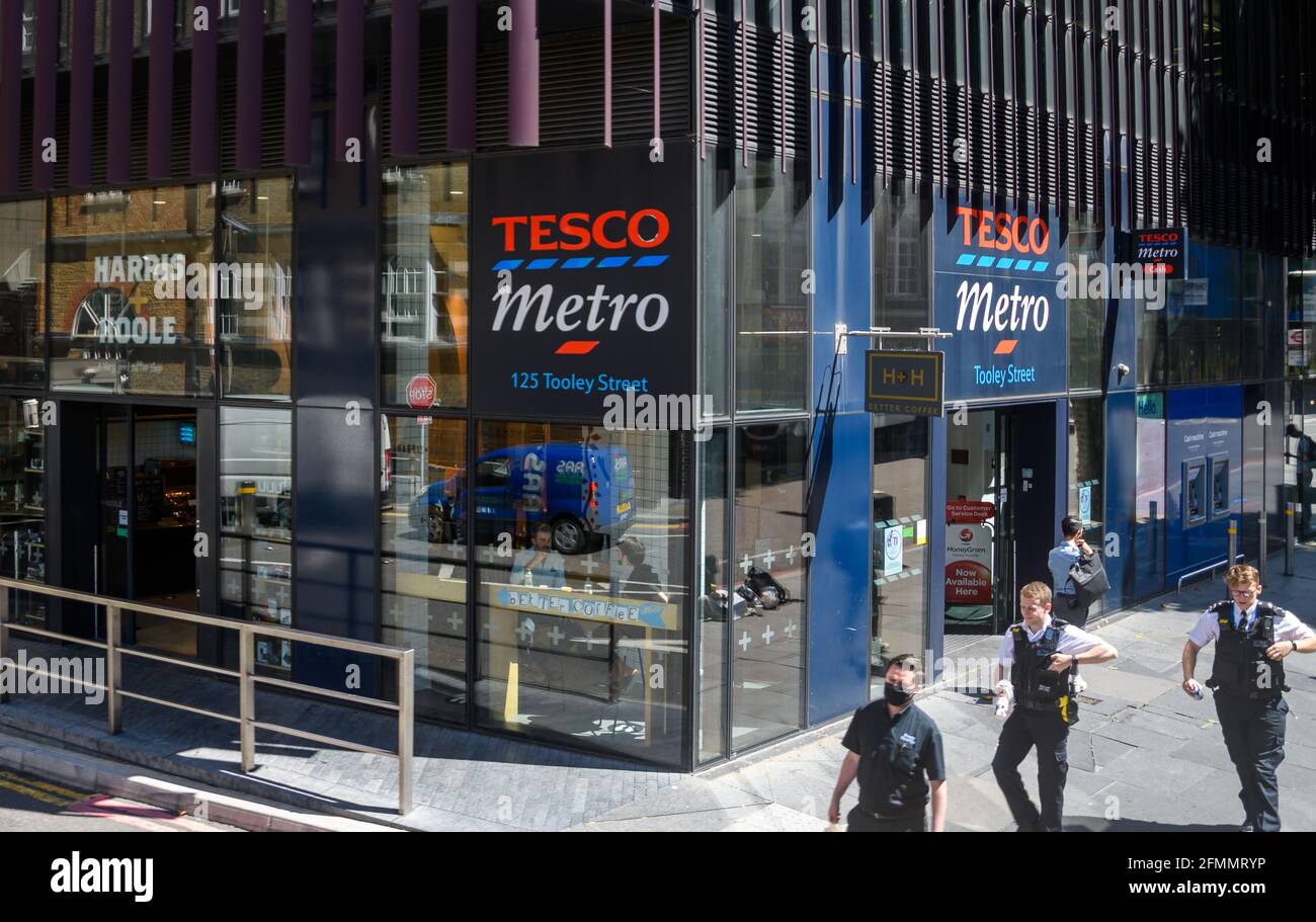 London, United Kingdom - July 30 2020: The frontage of Tesco Metro ...