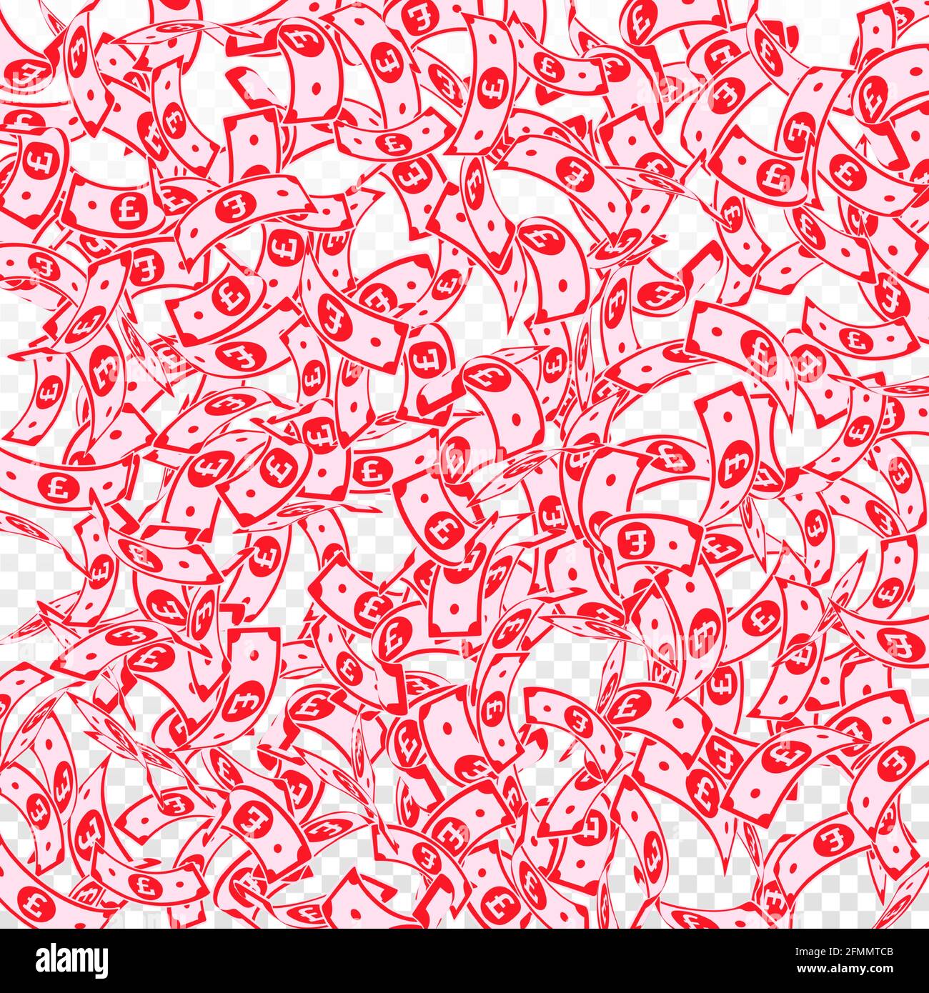 British pound notes falling. Floating GBP bills on transparent ...