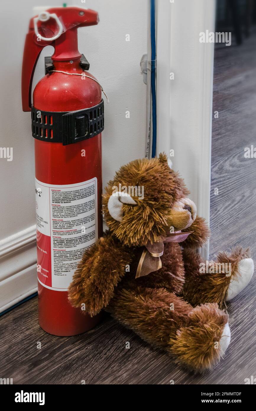 A fire extinguisher and a teddy bear Stock Photo - Alamy