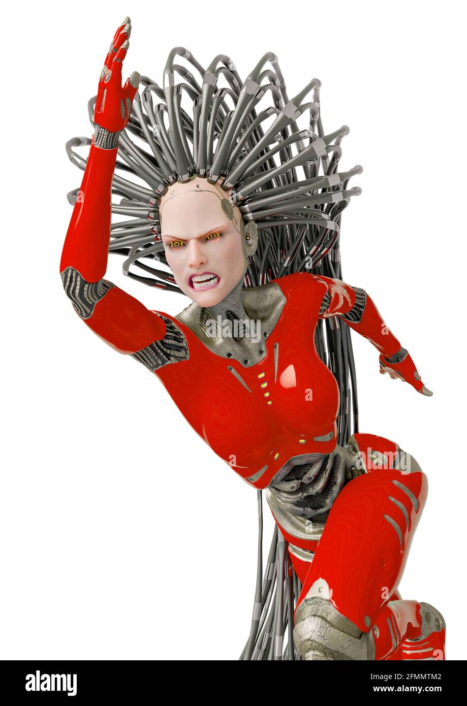 super cyborg is running fast close up, 3d illustration Stock Photo - Alamy