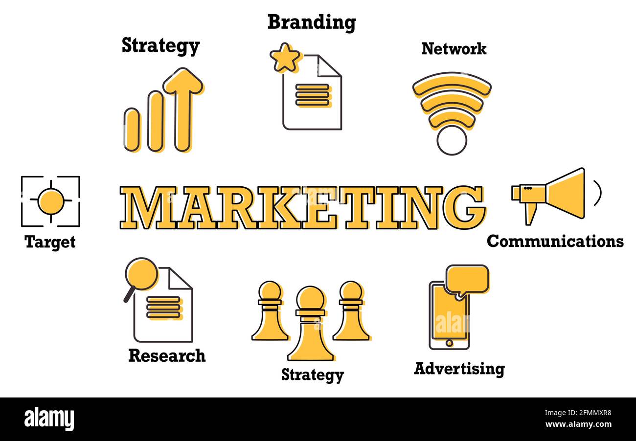 marketing typography lettering text around business icons white ...