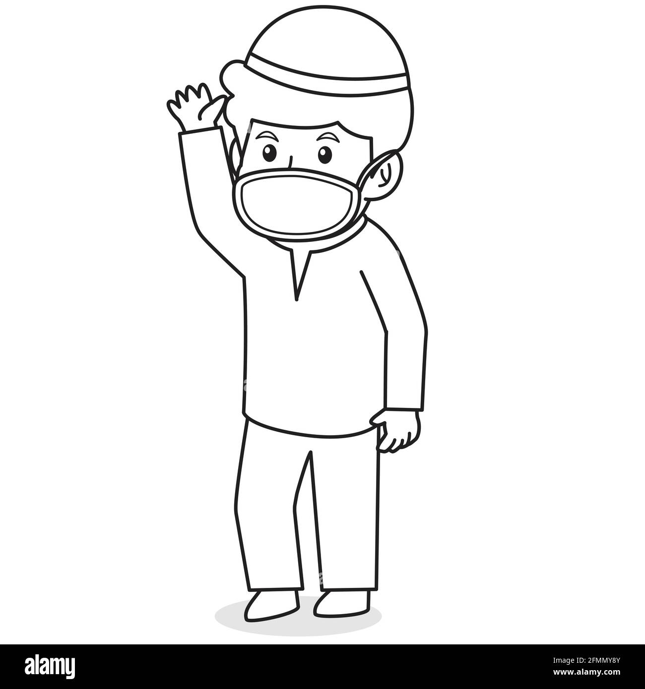 Muslim boy religious cartoon character. greeting hello to another ...