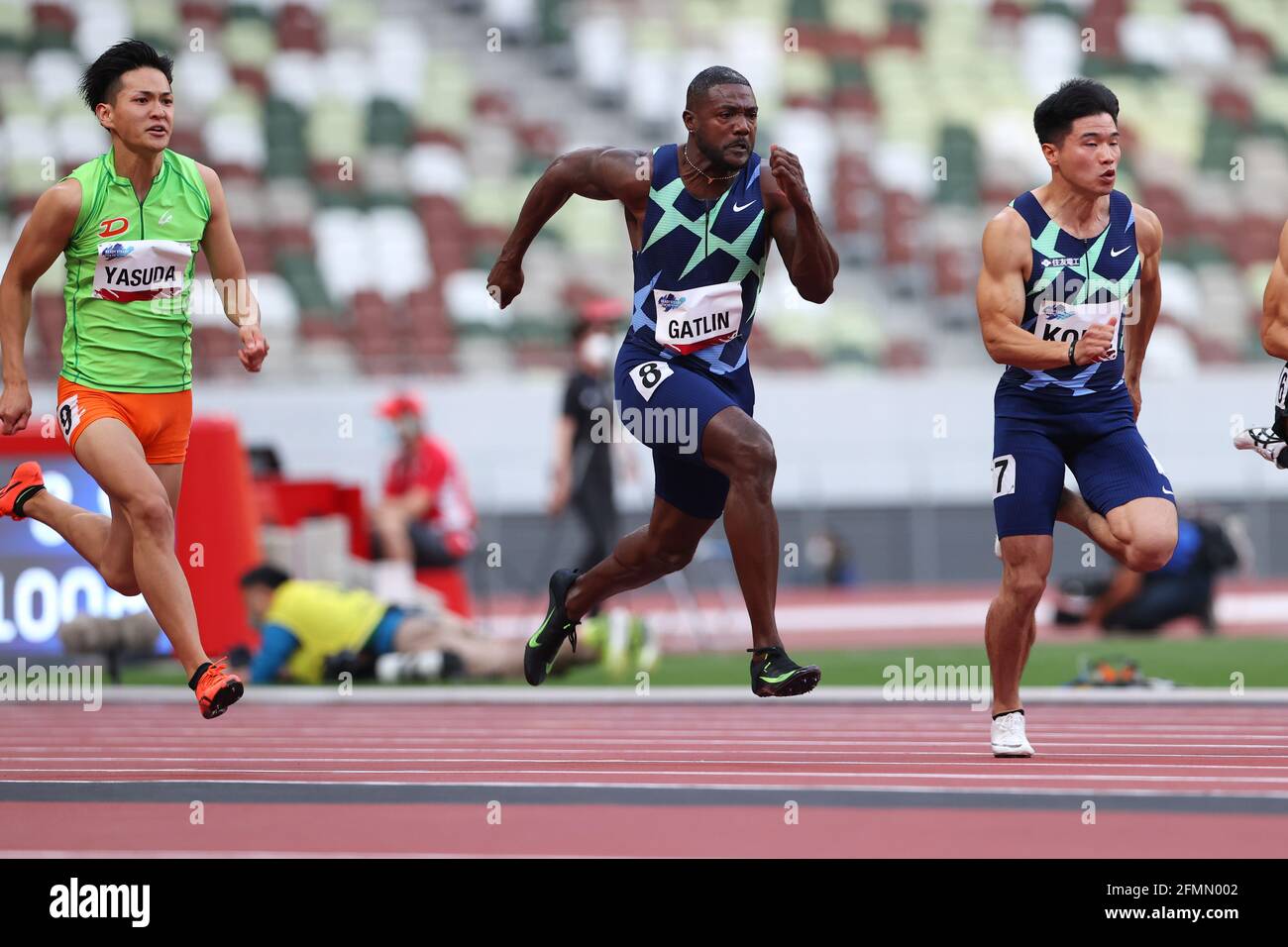 Tokyo, Japan. 9th May, 2021. (L-R) Keigo Yasuda, Justin Gatlin (USA ...
