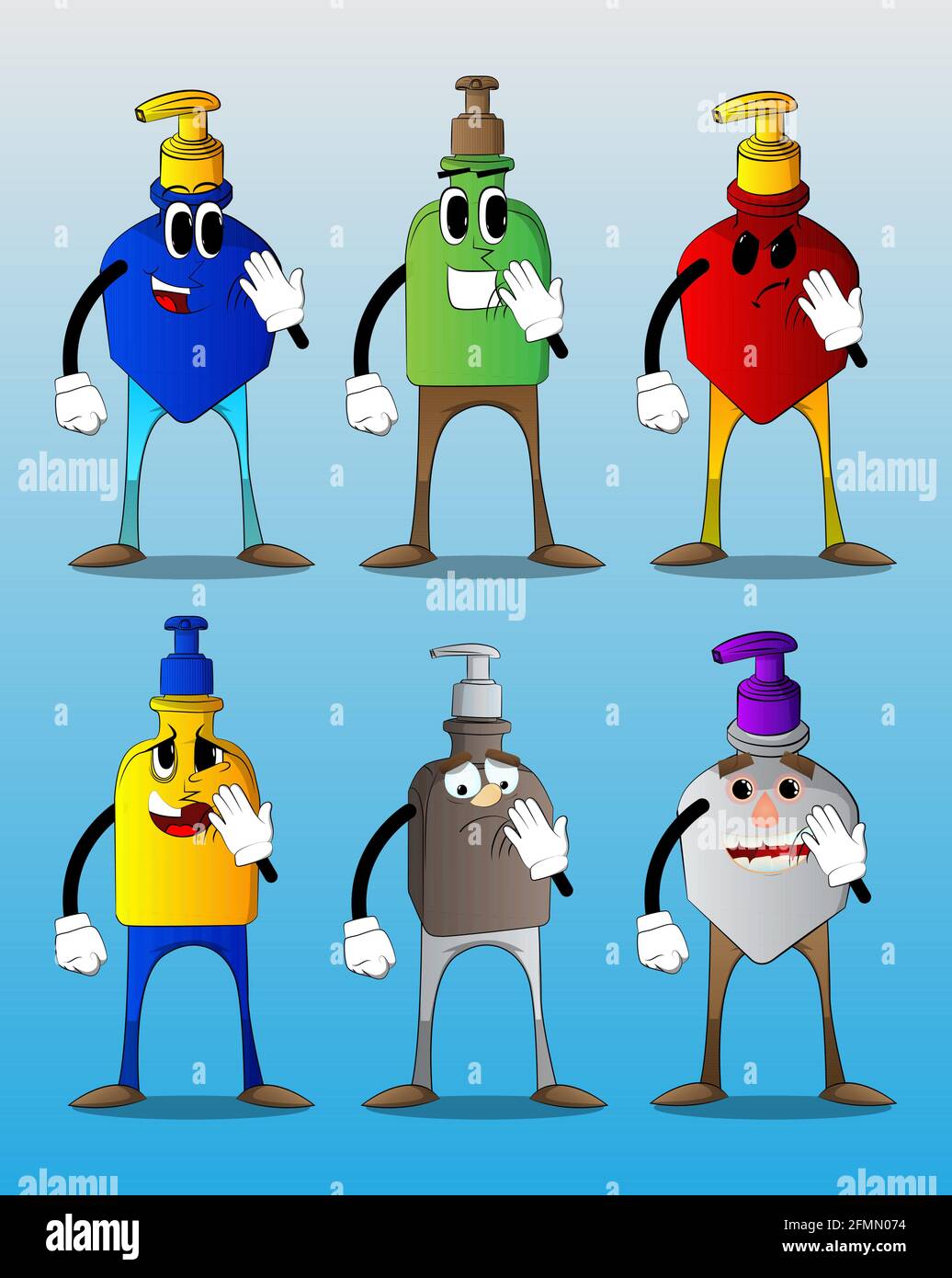 Cartoon bottle of hand sanitizer gel for hygiene with face cooling ...