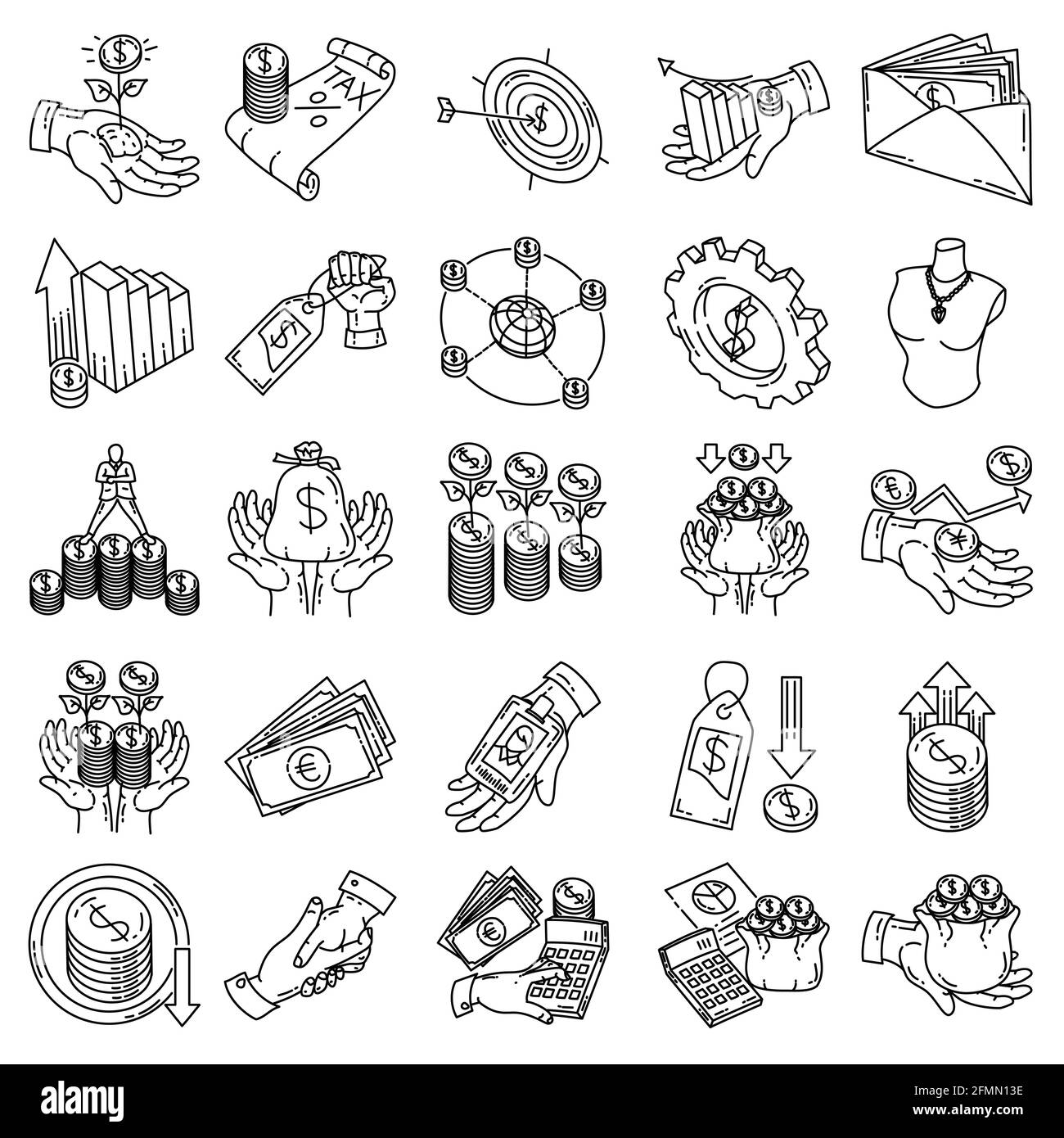 Finance Activity Habits Hand Drawn Icon Set Vector Stock Vector Image ...