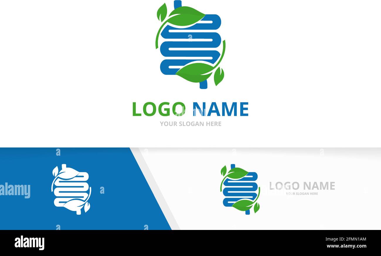 Ecological colon and leaves logo combination. Premium digestion ...