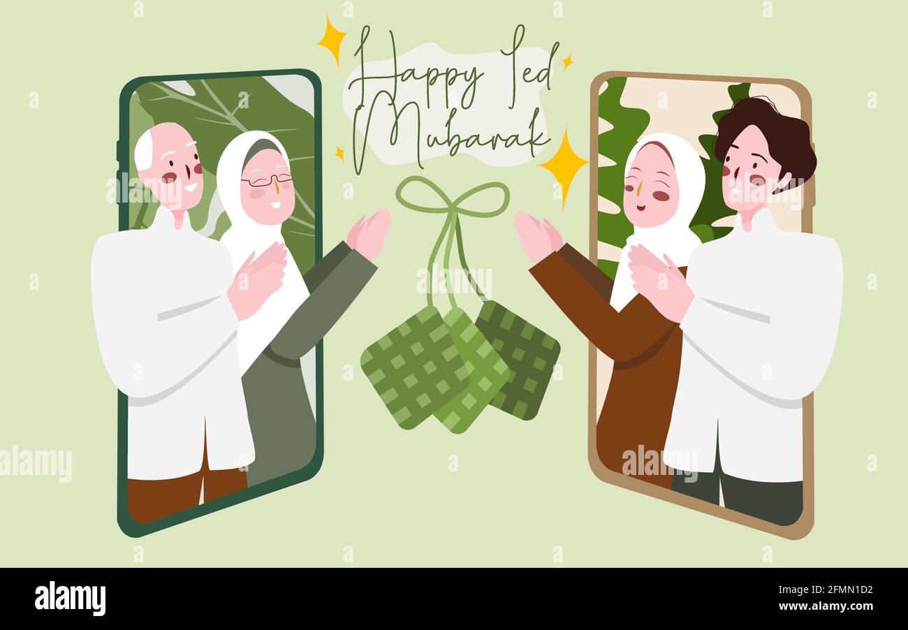 happy ied mubarak concept people use video call apps smartphone with ...
