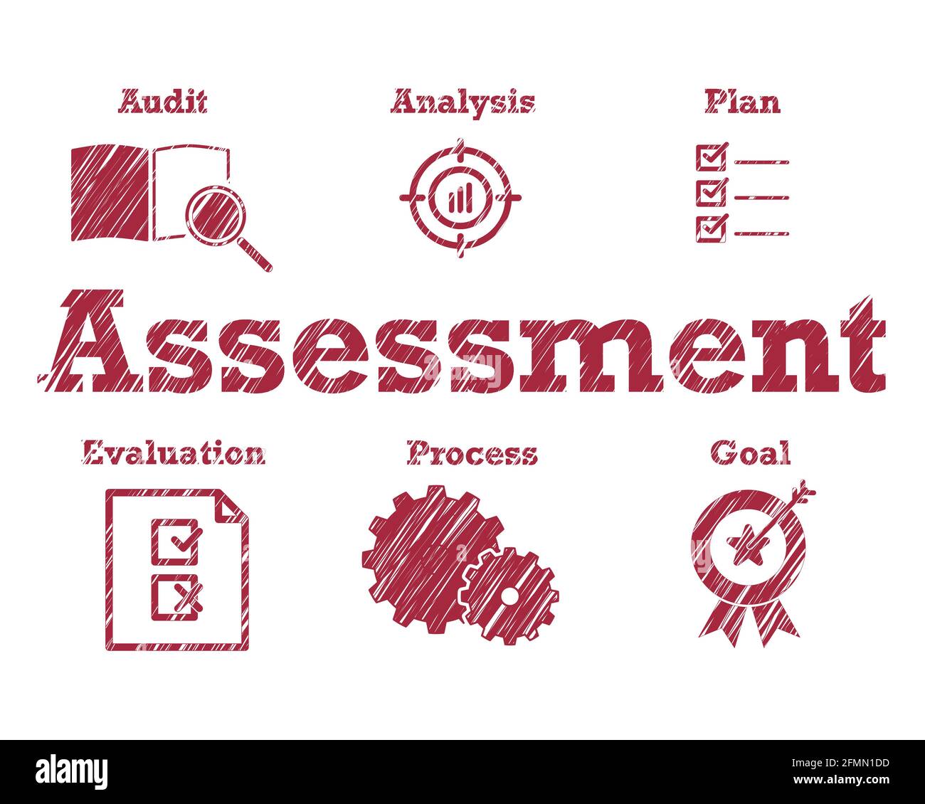 assessment typography lettering text around business icons white ...