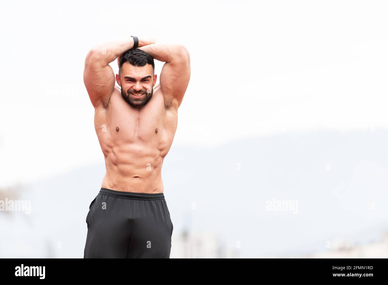 Handsome Beard Man Standing Strong and Posing at Outdoors Stock Photo ...