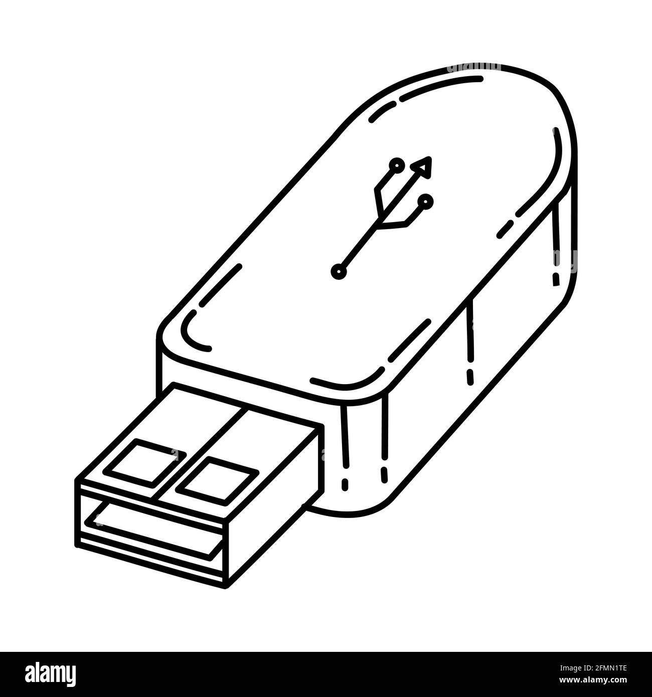 Flash Drive as Telecommunication Equipment Hand Drawn Icon Set Vector ...