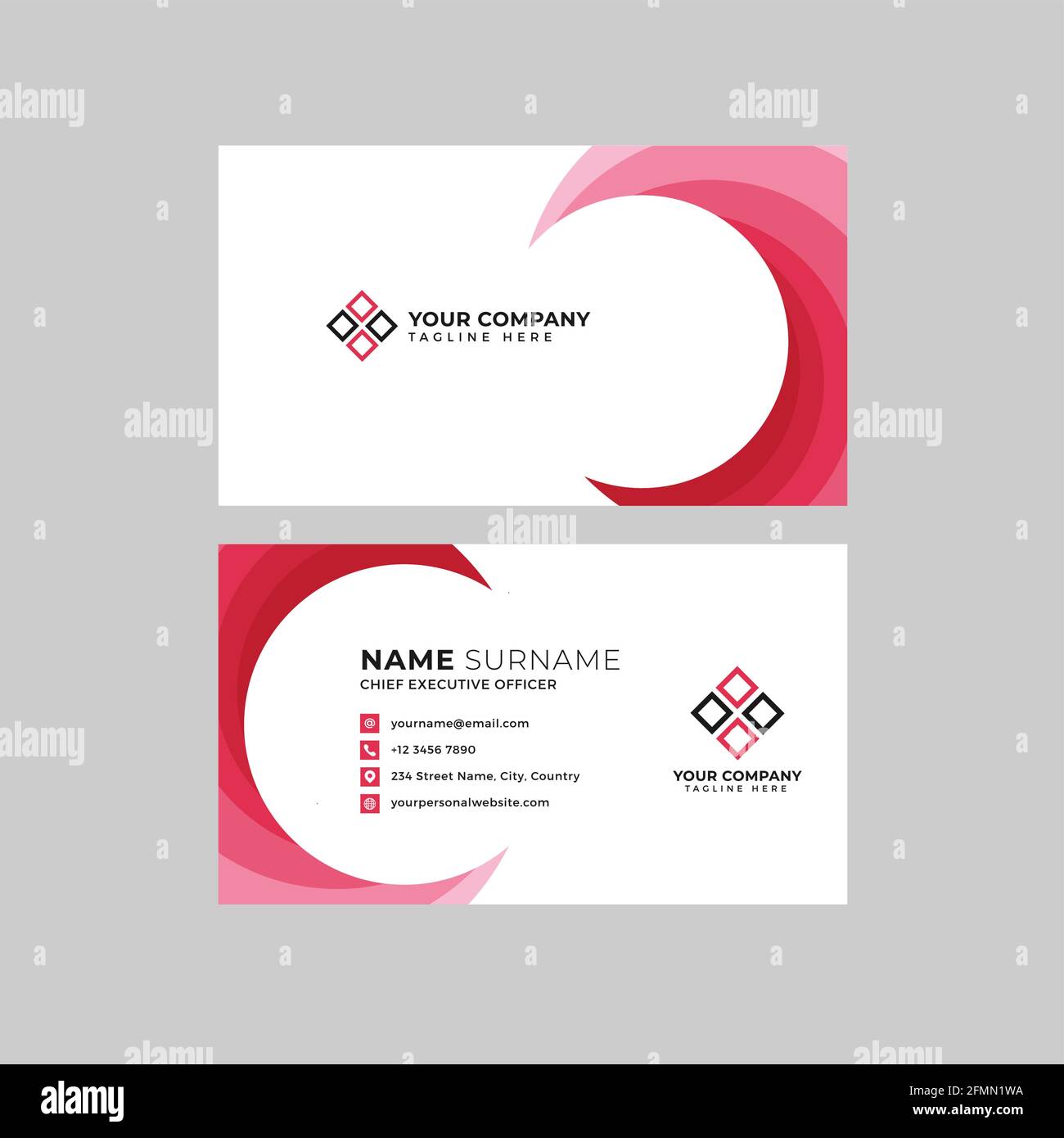 Professional two sided business card vector template with logo place ...
