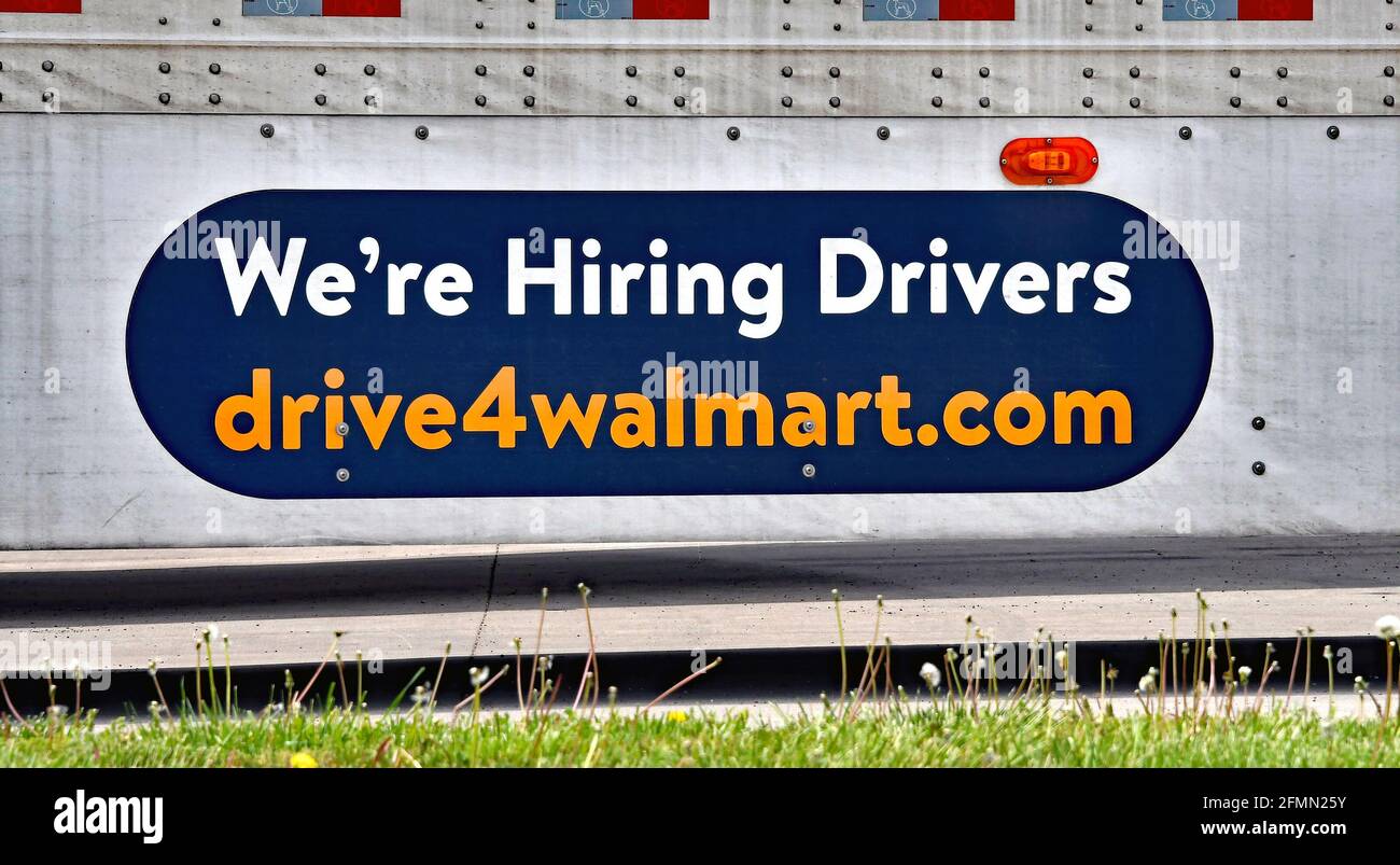 Walmart truck with sign saying weÕre hiring Stock Photo - Alamy