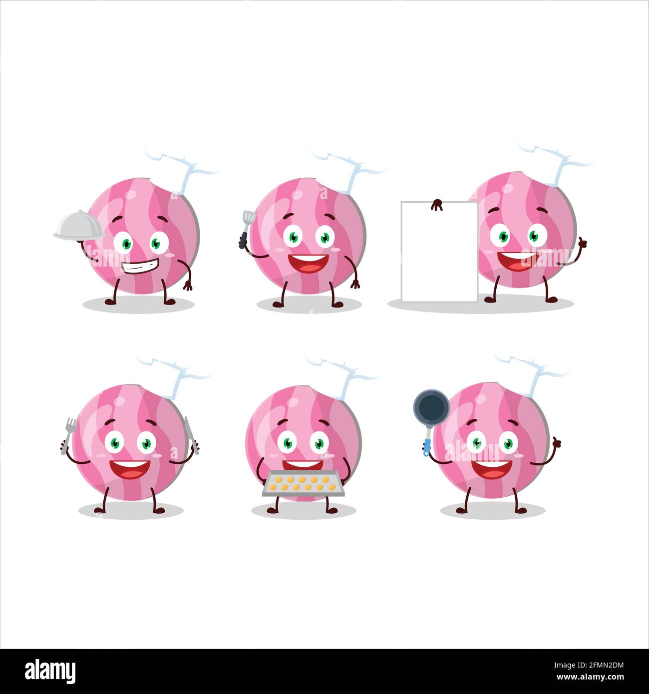 Cartoon character of pink candy with various chef emoticons. Vector ...