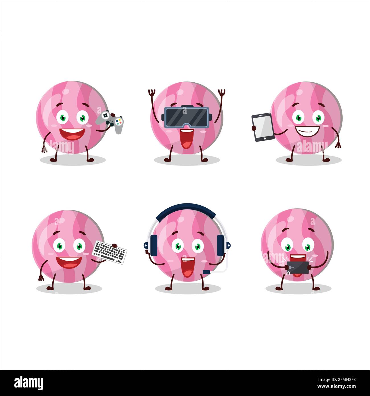 Pink candy cartoon character are playing games with various cute ...