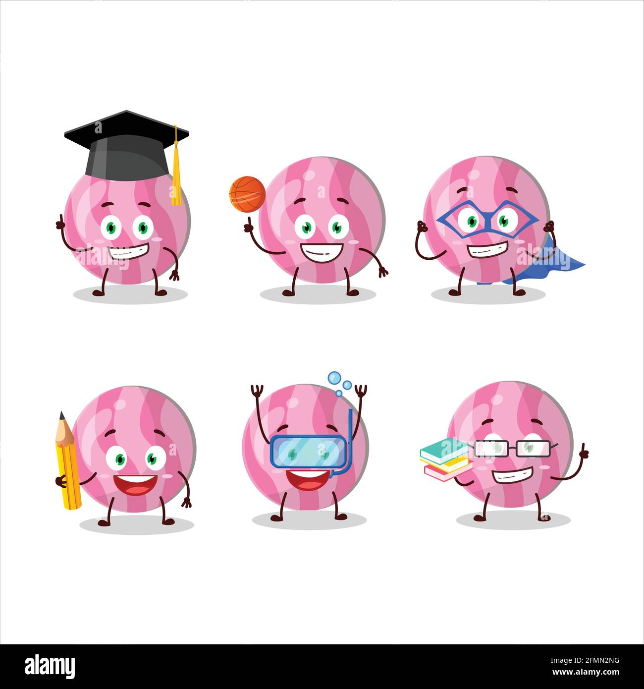 School student of pink candy cartoon character with various expressions ...