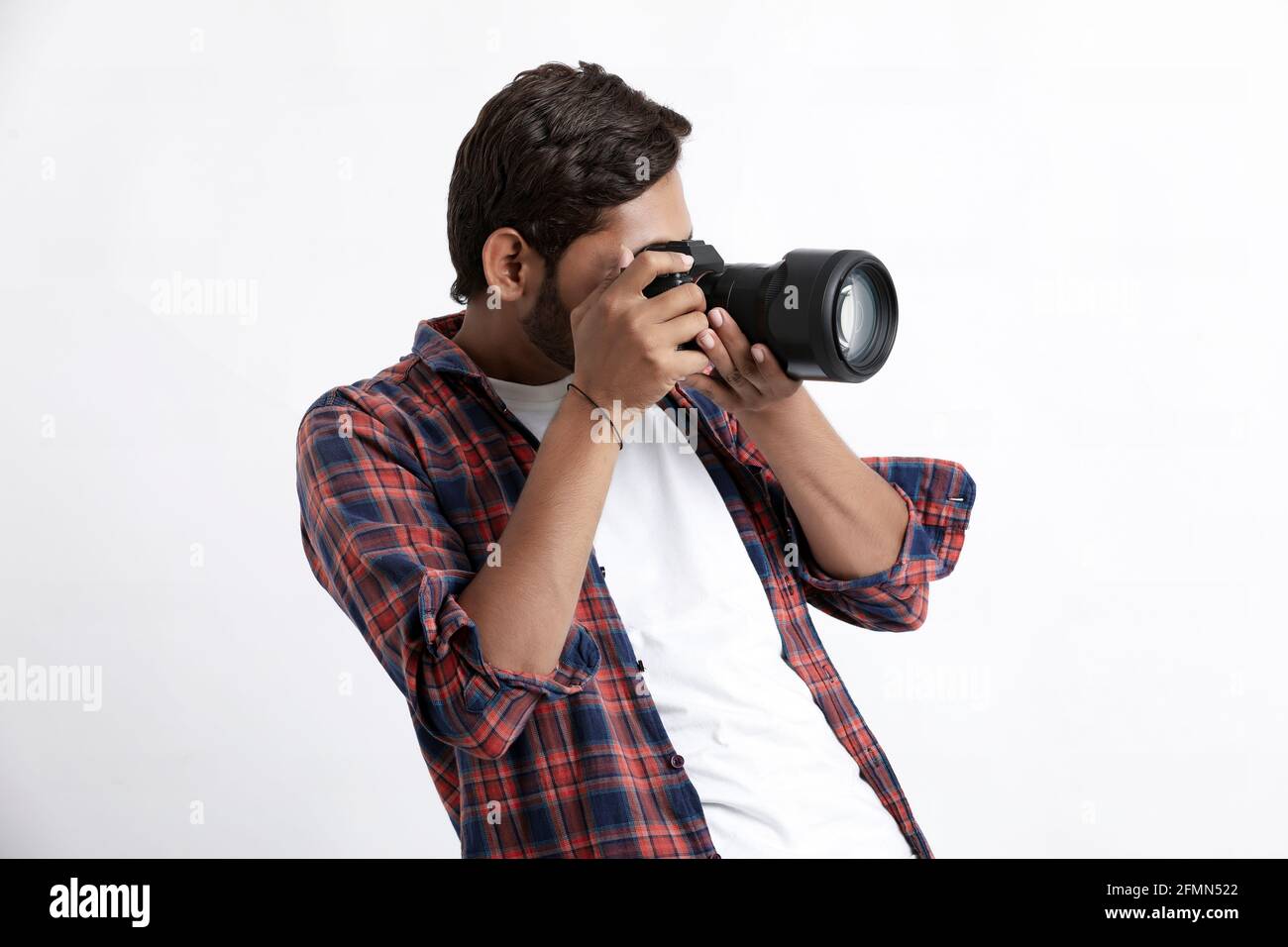 Photographer With Camera on white background Stock Photo - Alamy