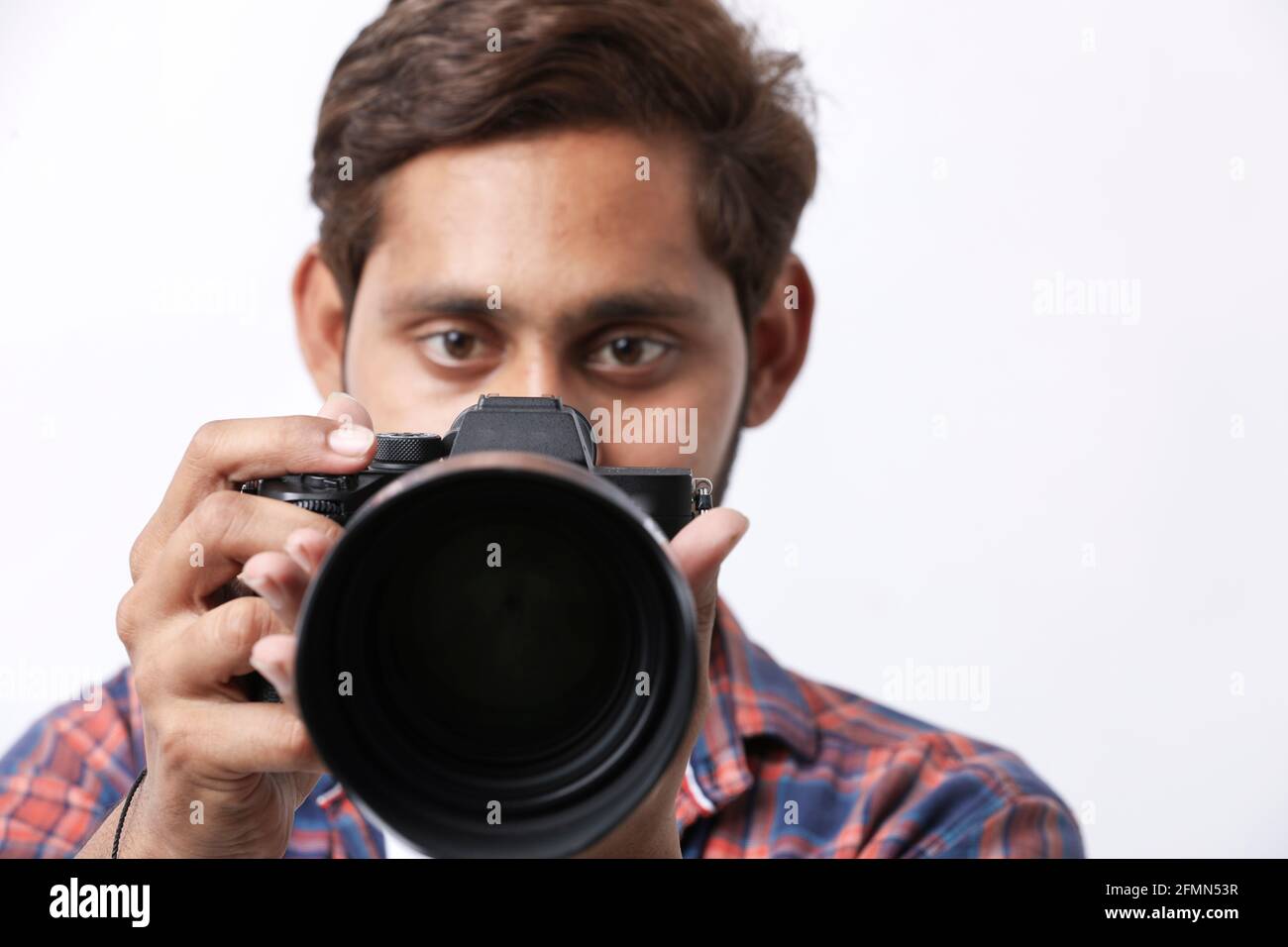 Photographer With Camera on white background Stock Photo - Alamy
