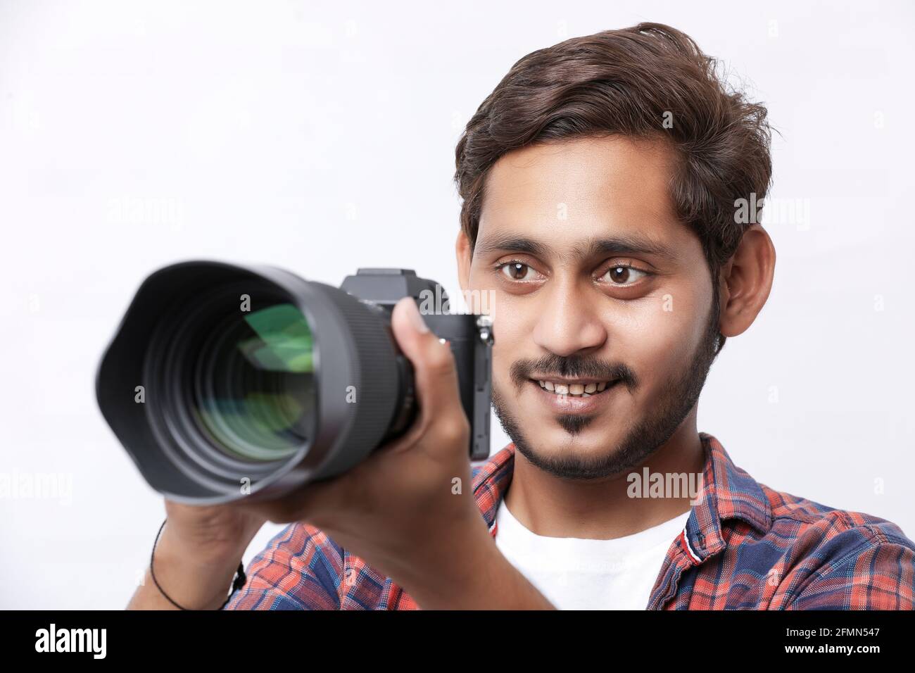 Photographer With Camera on white background Stock Photo - Alamy