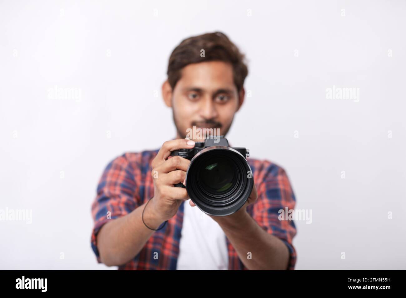 Photographer With Camera on white background Stock Photo - Alamy