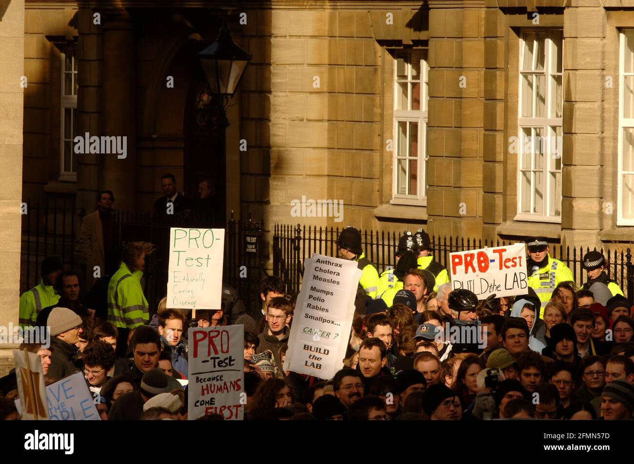 Pro animal testing supporters demonstrating in favour of the building ...