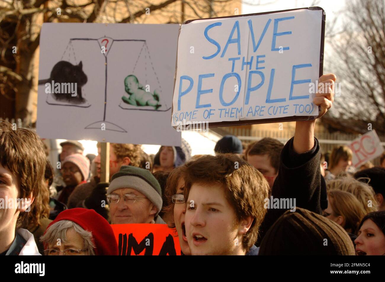 Pro animal testing supporters demonstrating in favour of the building ...