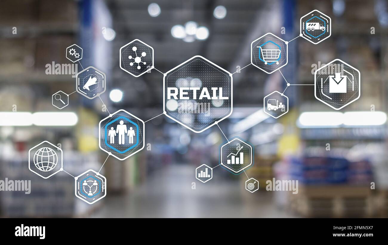 Retail Marketing Channels E-commerce. Shopping automation on blurred ...