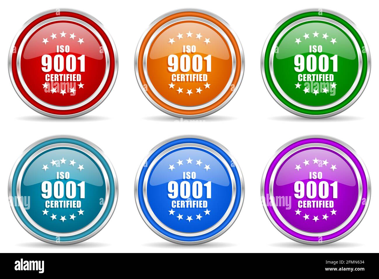 Iso 9001 silver metallic glossy icons, set of modern design buttons for ...
