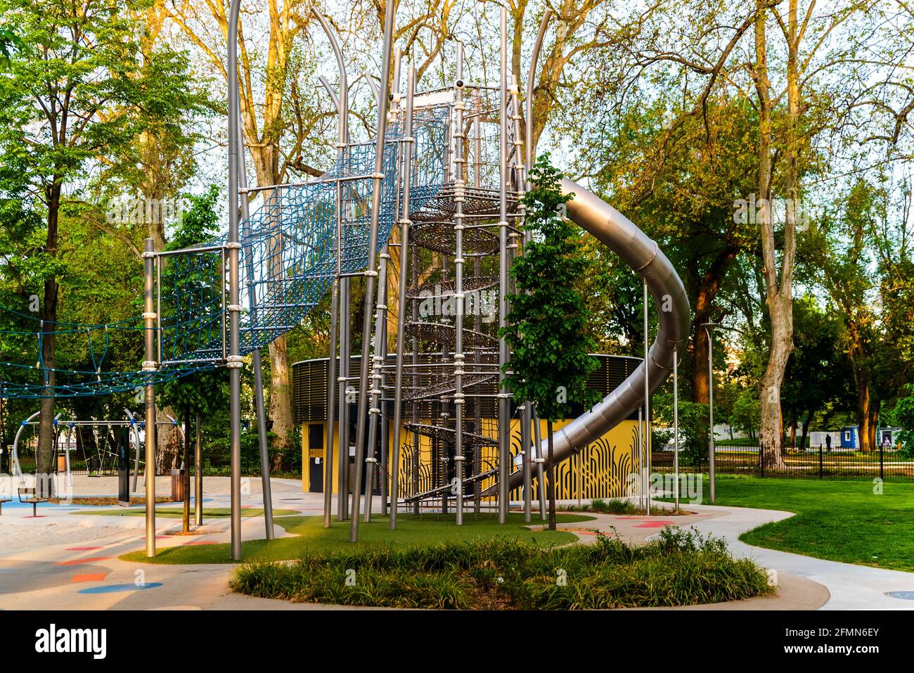 Budapest City park big playground in aerialpanormaic photo. Renwed nice ...