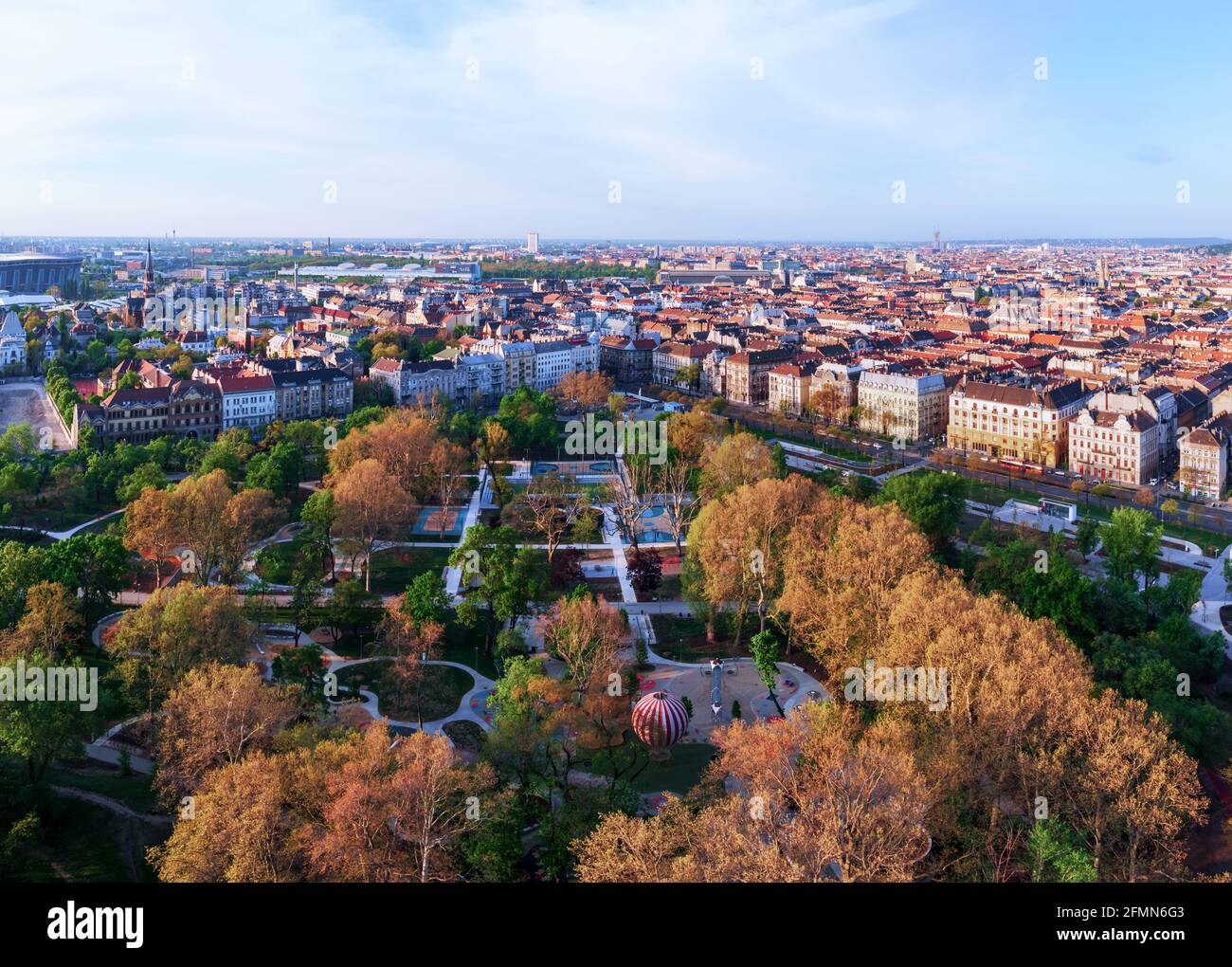 Budapest City park big playground in aerialpanormaic photo. Renwed nice ...
