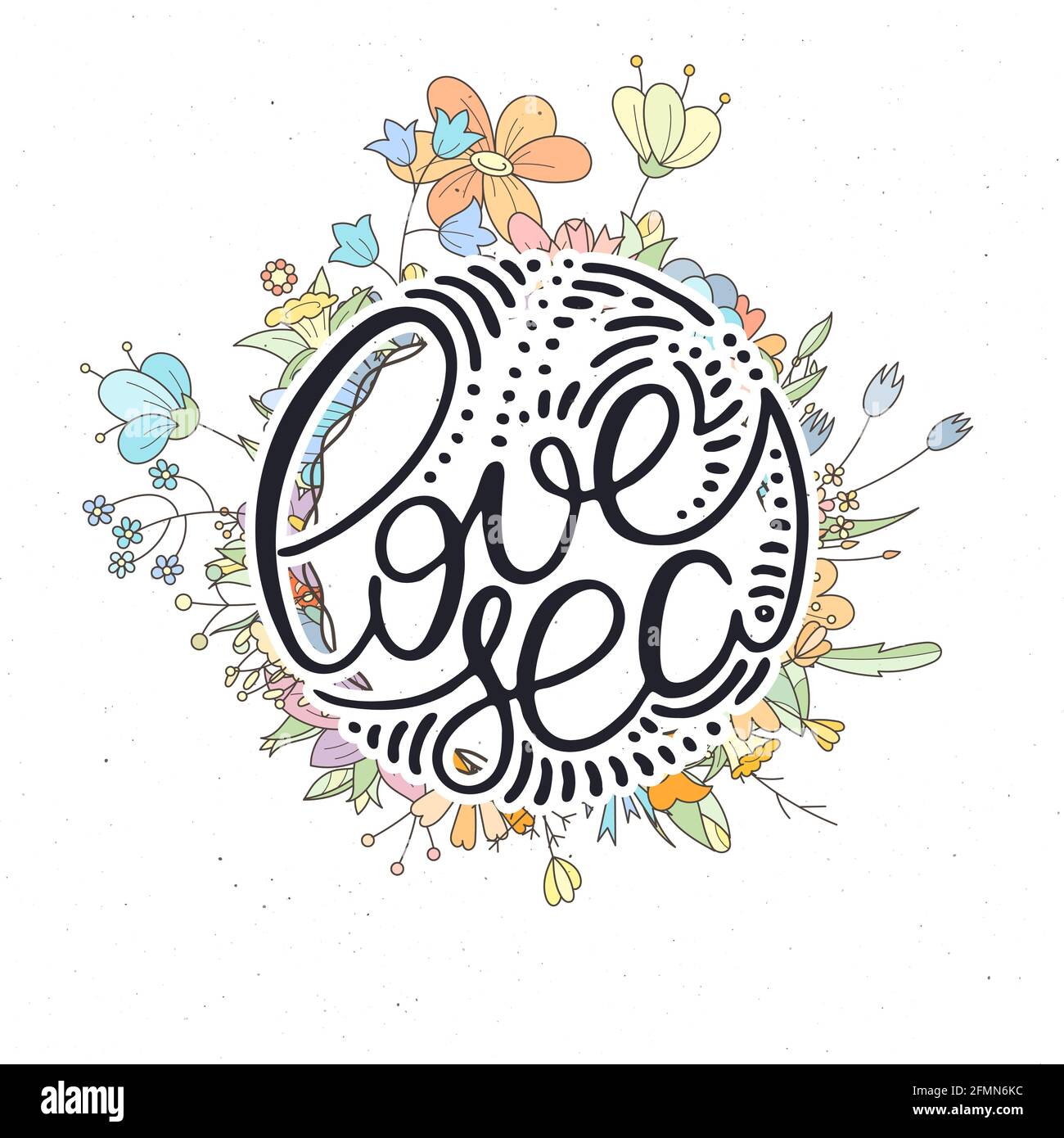 Love Sea. Hand lettering grunge card with flower background ...