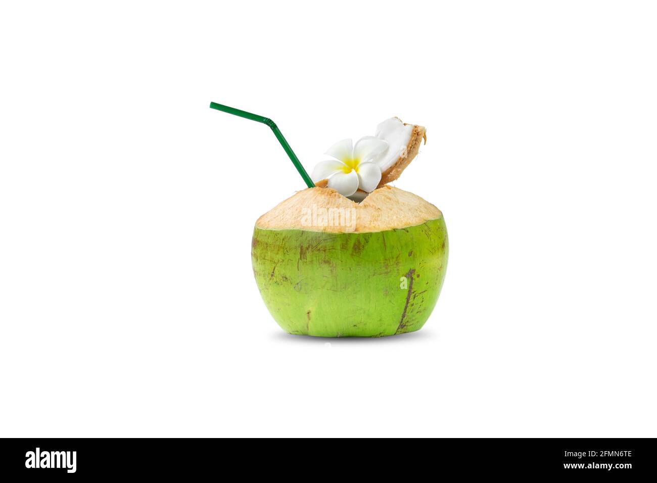 Fragrant coconut with holes inserted into a tube for drinking water ...