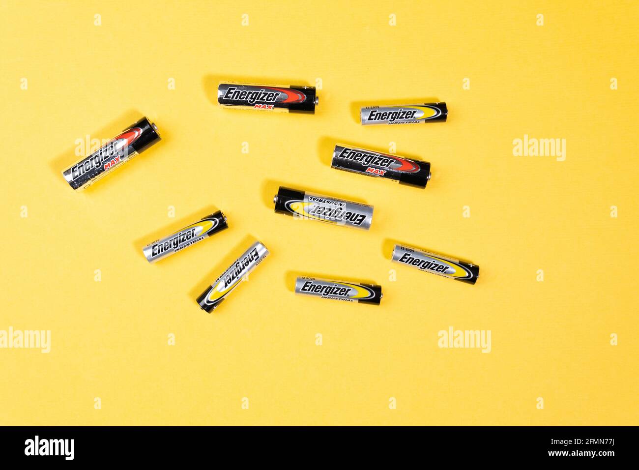 Tyumen, Russia-March 15, 2021: Energizer AA batteries. Energizer ...