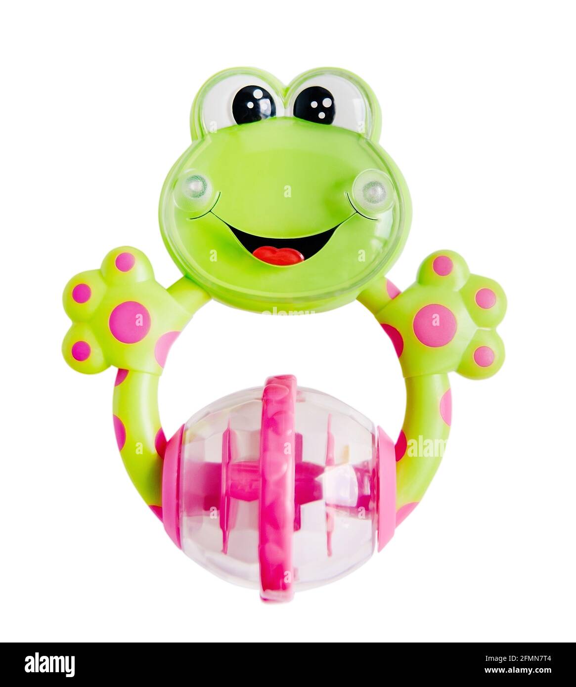 Frog baby rattle toy isolated on white background. With clipping path ...